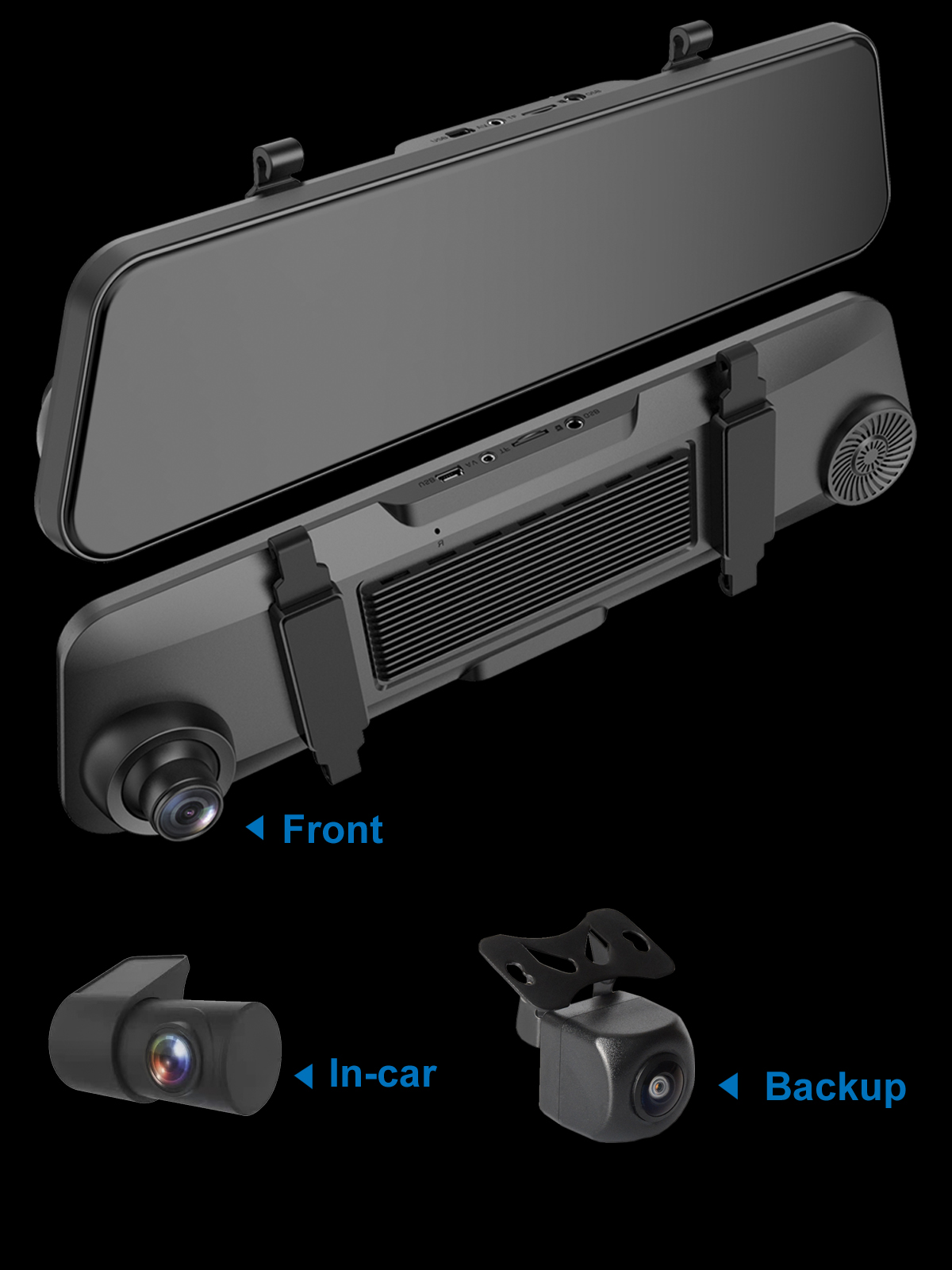 3 Channel Mirror Dash Cam, 12" 1080P Triple Rear View Mirror Dash Cam ...