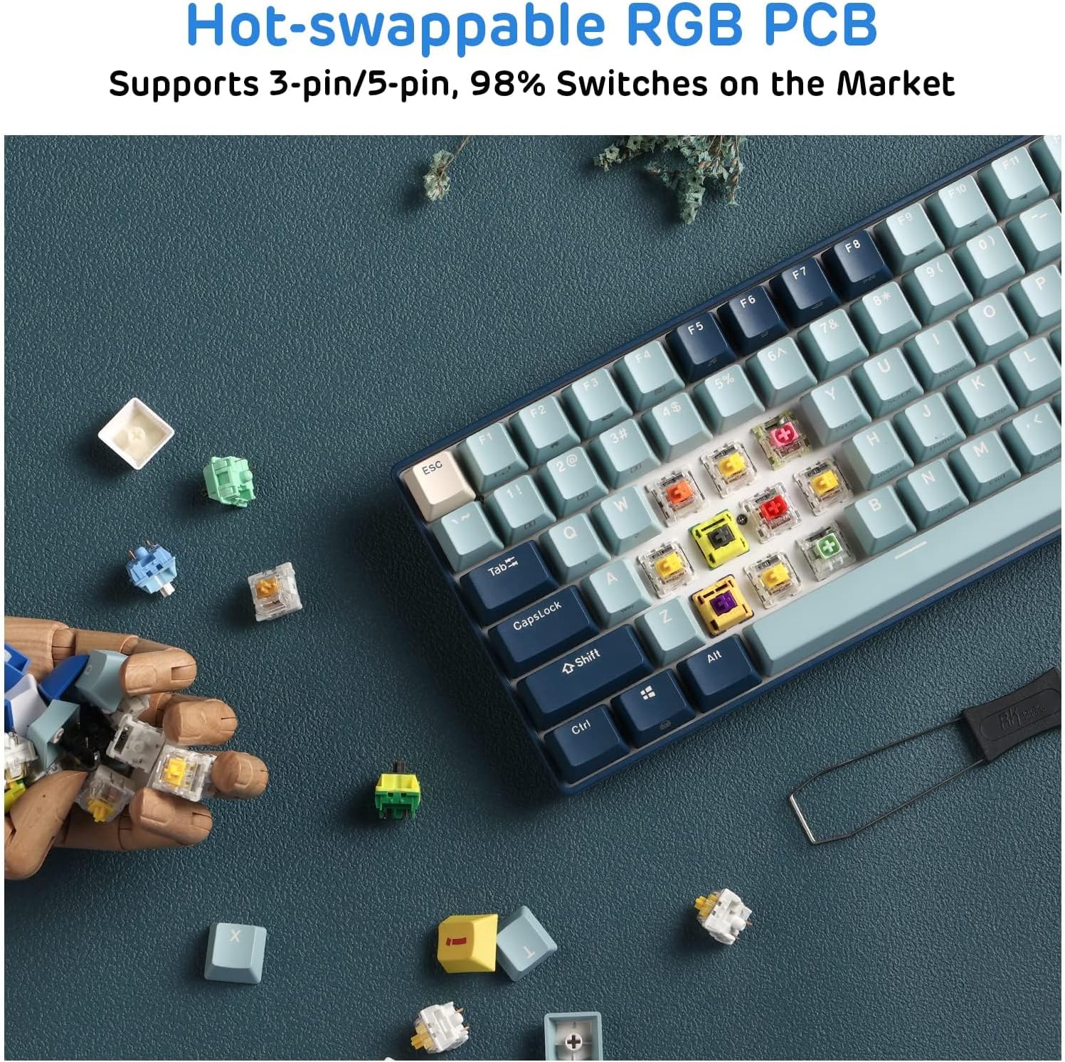 RK ROYAL KLUDGE RK96 Wireless Bluetooth Mechanical Keyboard 96 Keys RGB ...