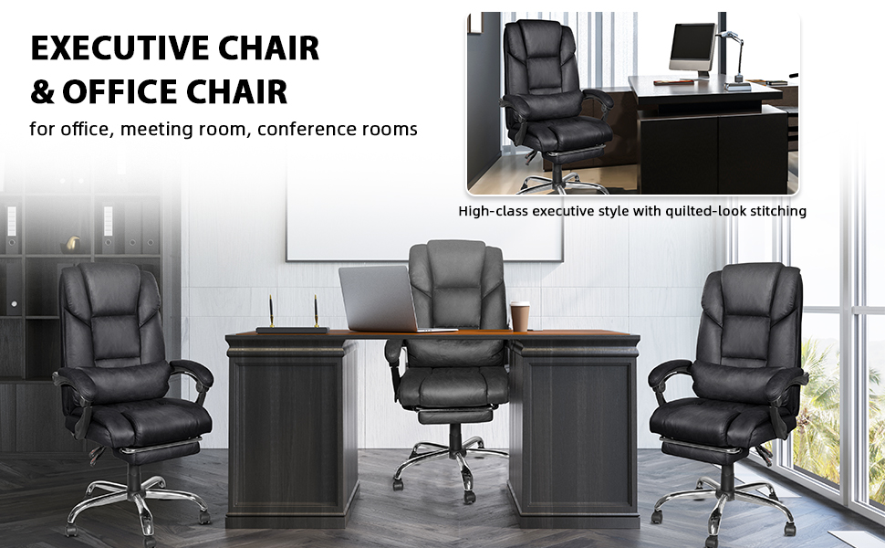 Leather Gaming Executive Office Desk Chair, Foot Rest High Back and ...