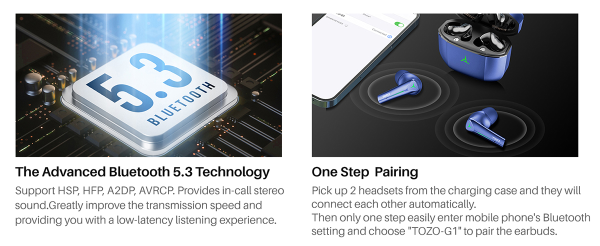 TOZO G1 Wireless Earbuds Bluetooth Gaming Headphones with Microphone ...