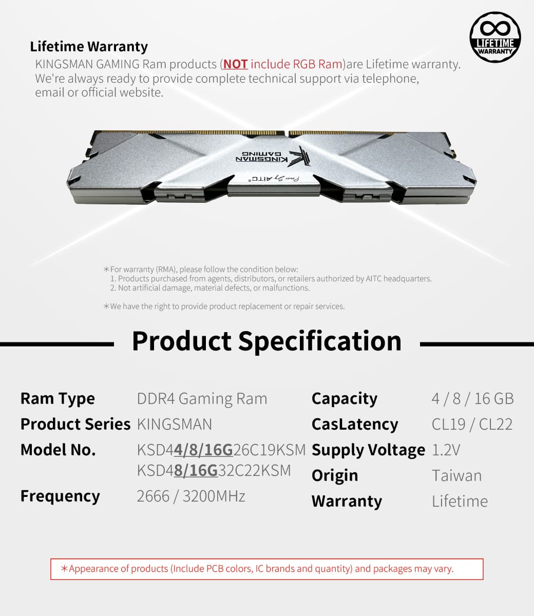 KINGSMAN 16GB (8GB x 2) 288-Pin PC RAM DDR4 3200 (PC4 25600 KINGSMAN 16GB (8GB x 2) 288-Pin PC RAM DDR4 3200 (PC4 25600