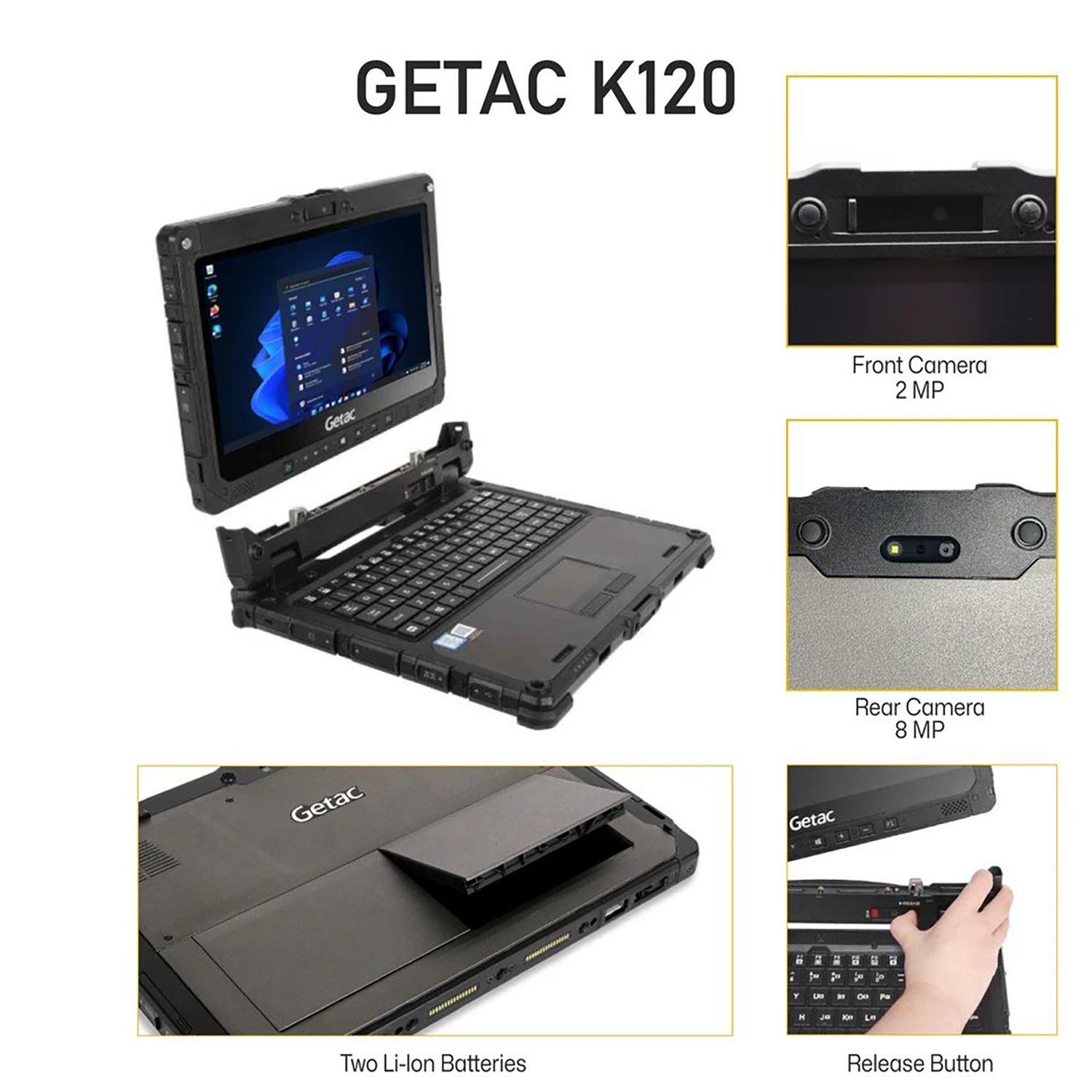 Refurbished: Getac K120, 12.5" FHD Rugged, 2-in-1, A-Grade, Intel Core ...