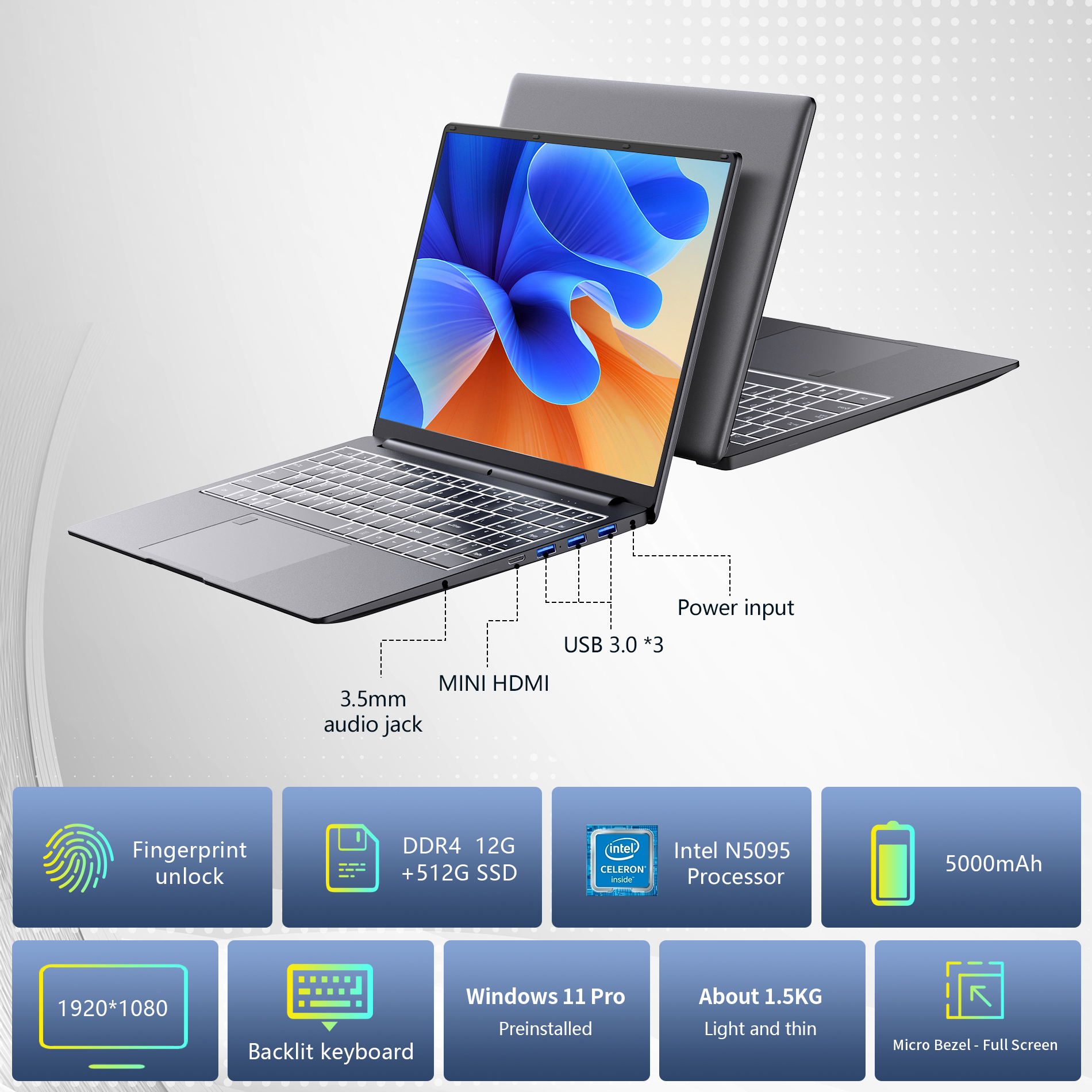 NeweggBusiness - RATEYUSO Windows 11 Pro Laptop, 15.6" FHD(1920 x 1080 ...