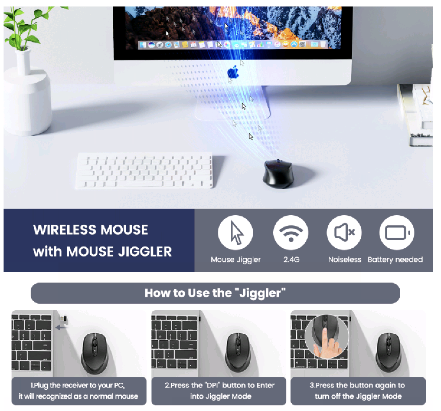 2.4G Wireless Mouse with Mouse Jiggler for Laptop PC, Undetectable ...