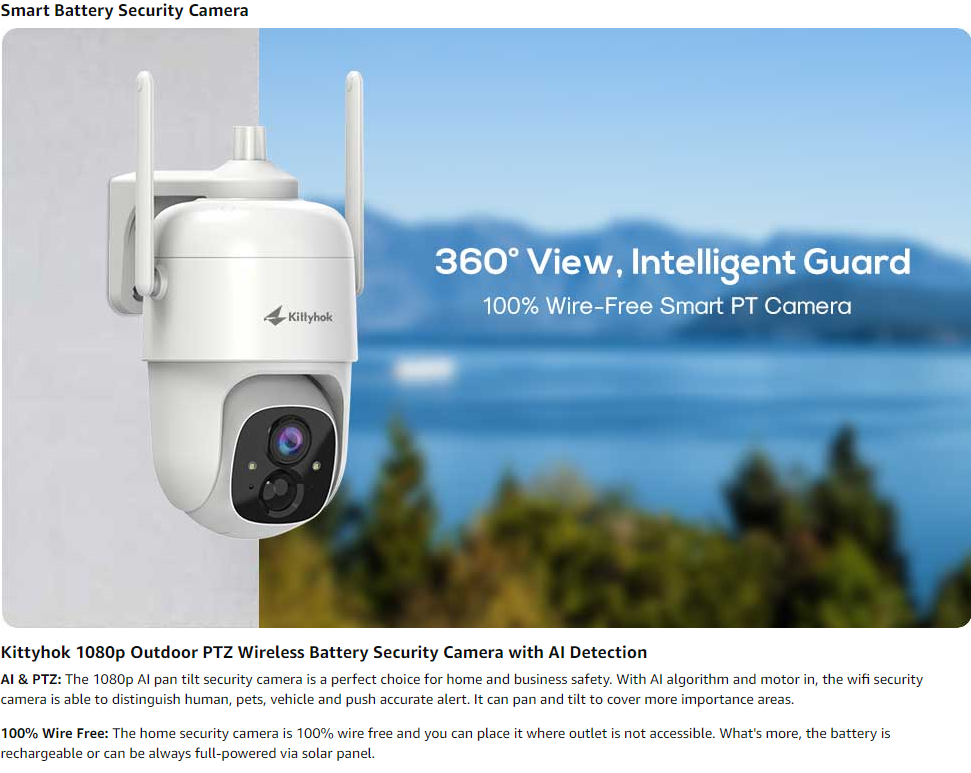 Kittyhok Wireless Security Camera Outdoor - 1080p PTZ WiFi Home Battery ...