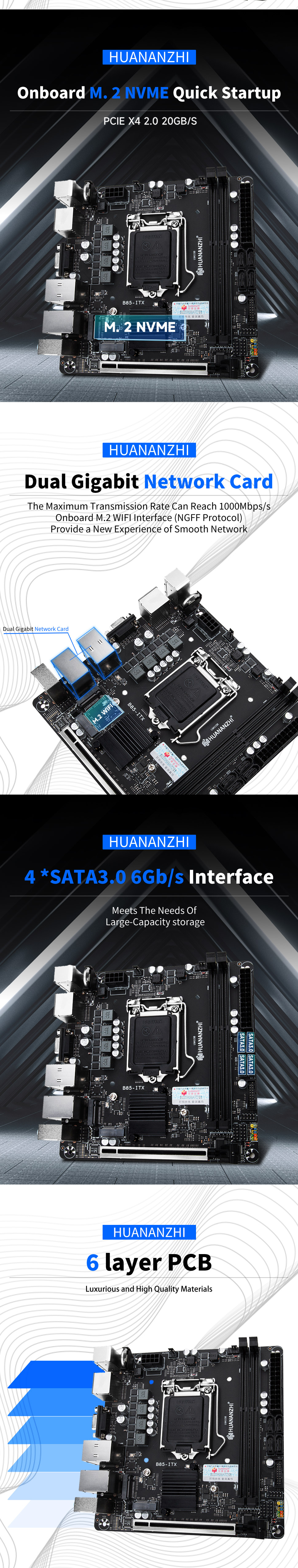 HUANANZHI B85 ITX Motherboard ITX LGA 1150 i3 i5 i7 E3 DDR3 1600MHz 16GB M.2 SATA USB3.0 VGA DP ...