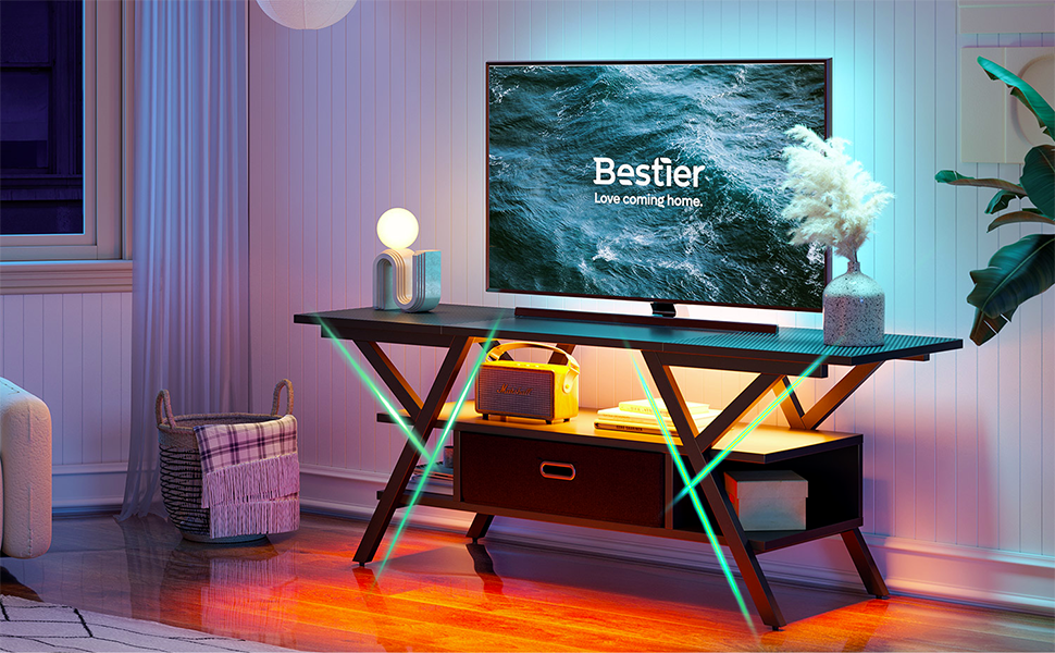 Bestier Led TV Stand for Bedroom Gaming TV Stand for 55 Inch TV Gaming ...