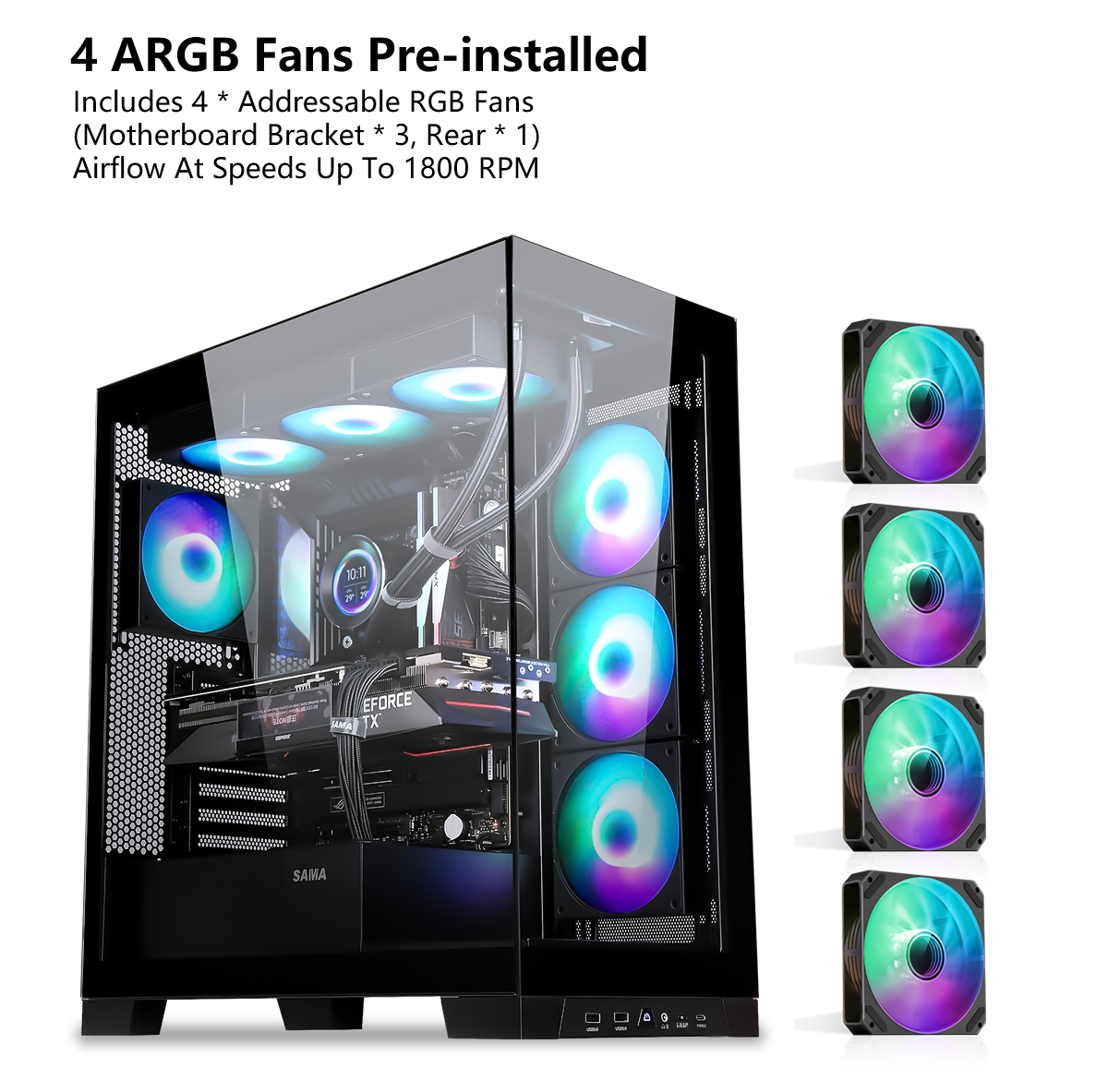 SAMA 4503 Mid Tower ATX Gaming PC Computer Case Black, 4 Addressable ...