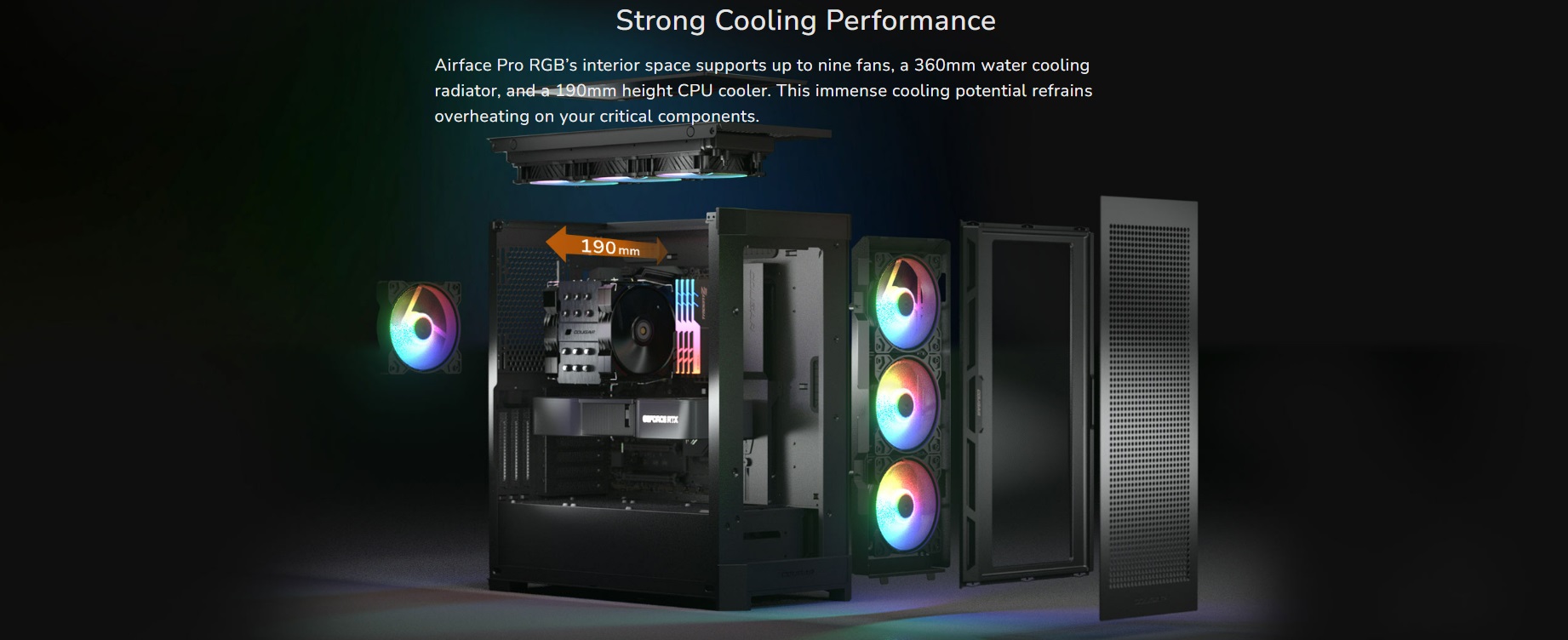 COUGAR Airface Pro RGB Black Mid Tower Gaming Case, 390mm GPU supported, built-in Front 120mm ...