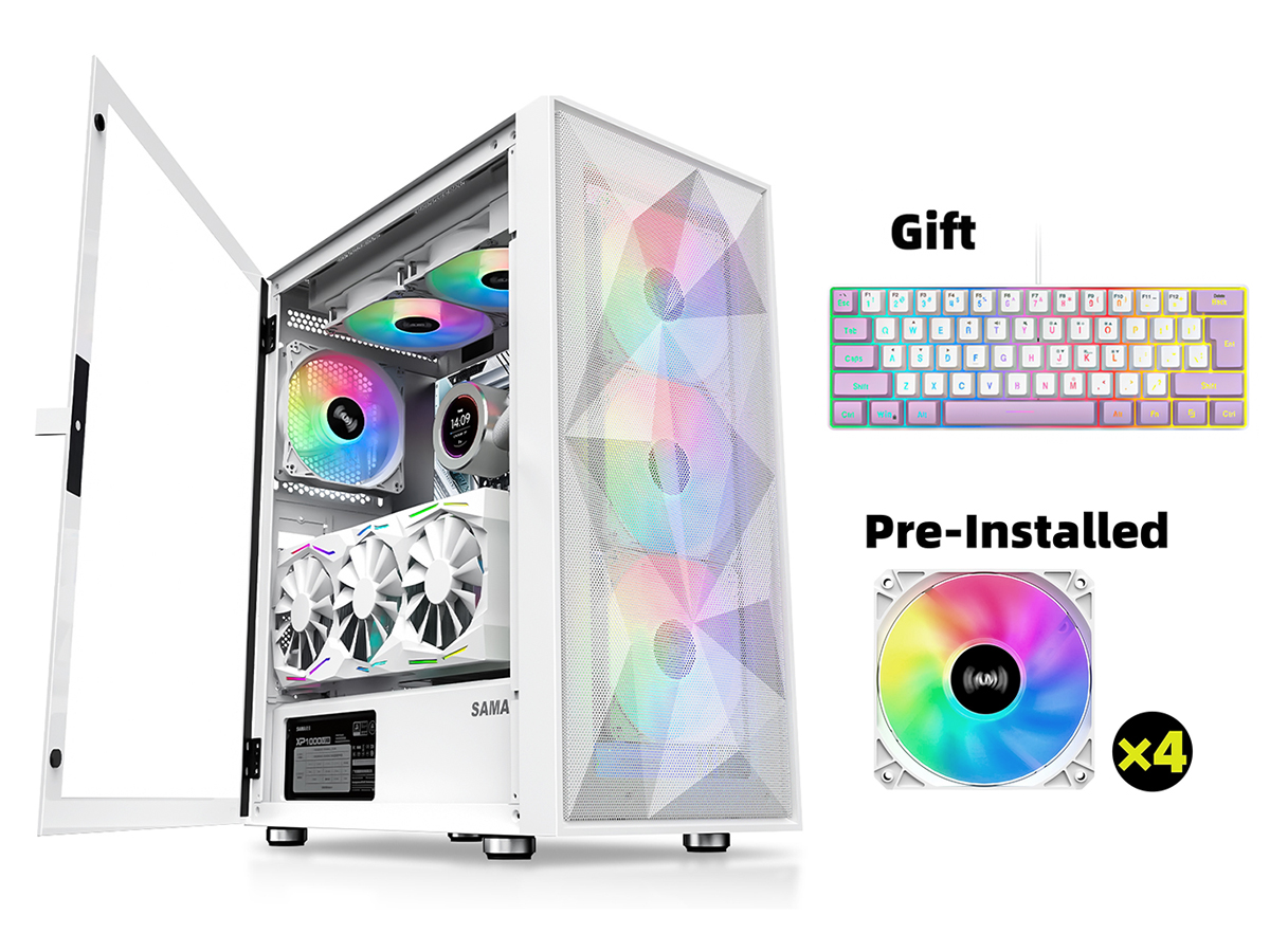 SAMA 3509 Open Door Tempered Glass ATX Mid Tower Gaming Computer Case ...