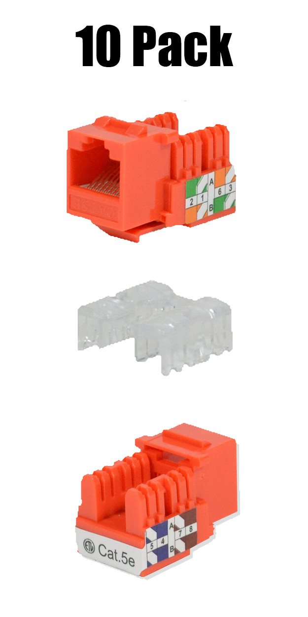 10 pack lot Keystone Jack Cat5e Orange Network Ethernet 110 Punchdown ...