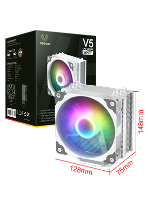 Vetroo V5 White CPU Air Cooler w/ 5 Heat Pipes 120mm PWM Processor 150W ...