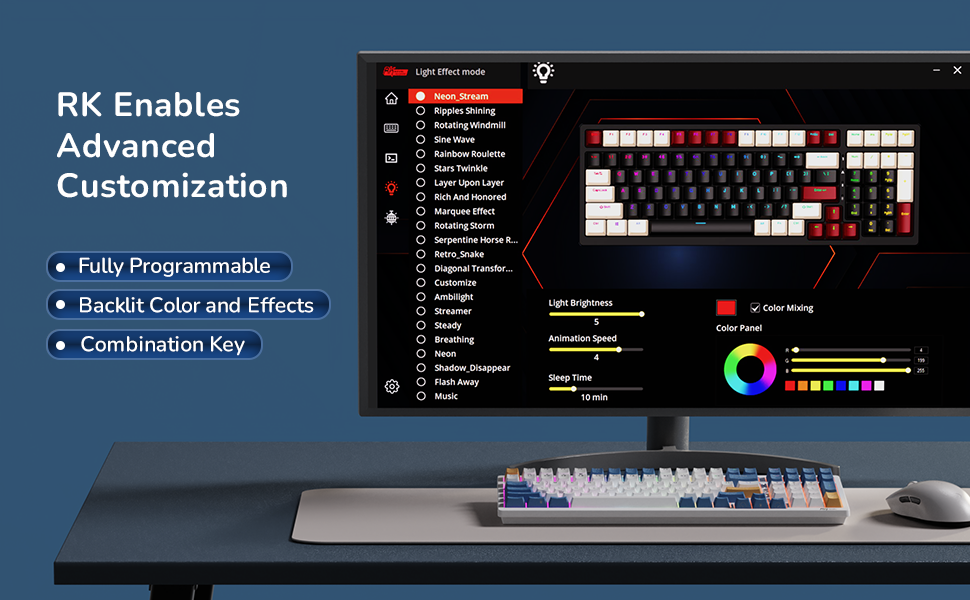 RK ROYAL KLUDGE RK98 Wireless Mechanical Keyboard Triple Mode 2.4G/BT5 ...