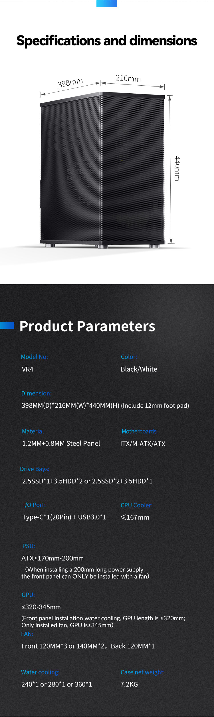 JONSBO VR4 BLACK ATX Mid Tower Computer Case ,Mesh ATX case, Pull-out ...