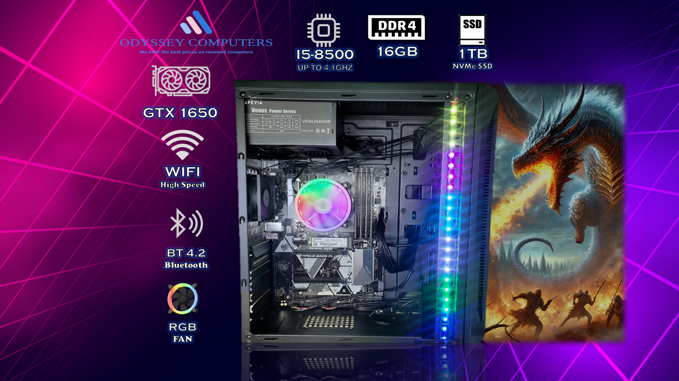 Odyssey Essentials 2025 V3 Custom Gaming PC, RGB Intel Core i5-8500 ...