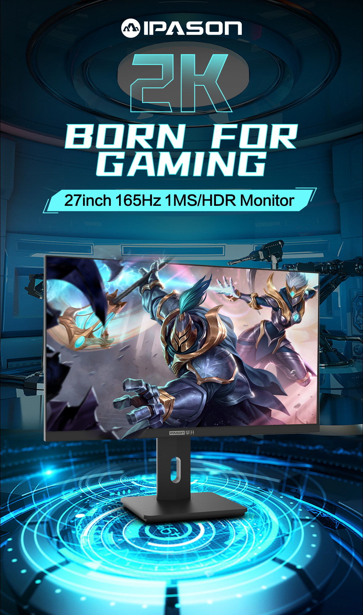 IPASON E2729S-Z 27" 165Hz 2K 1440P FreeSync HDR400 Gaming Monitor, 2560 x 1440 IPS Display, 1ms ...