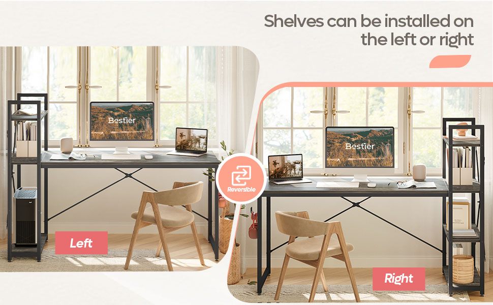 Bestier 63 Inch Computer Desk with Storage Shelves, Modern Bookshelf ...