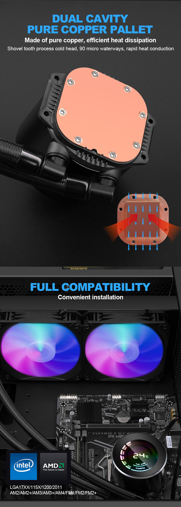 SAMA 240mm CPU Water Cooler With LCD Display Temperature Display ARGB ...