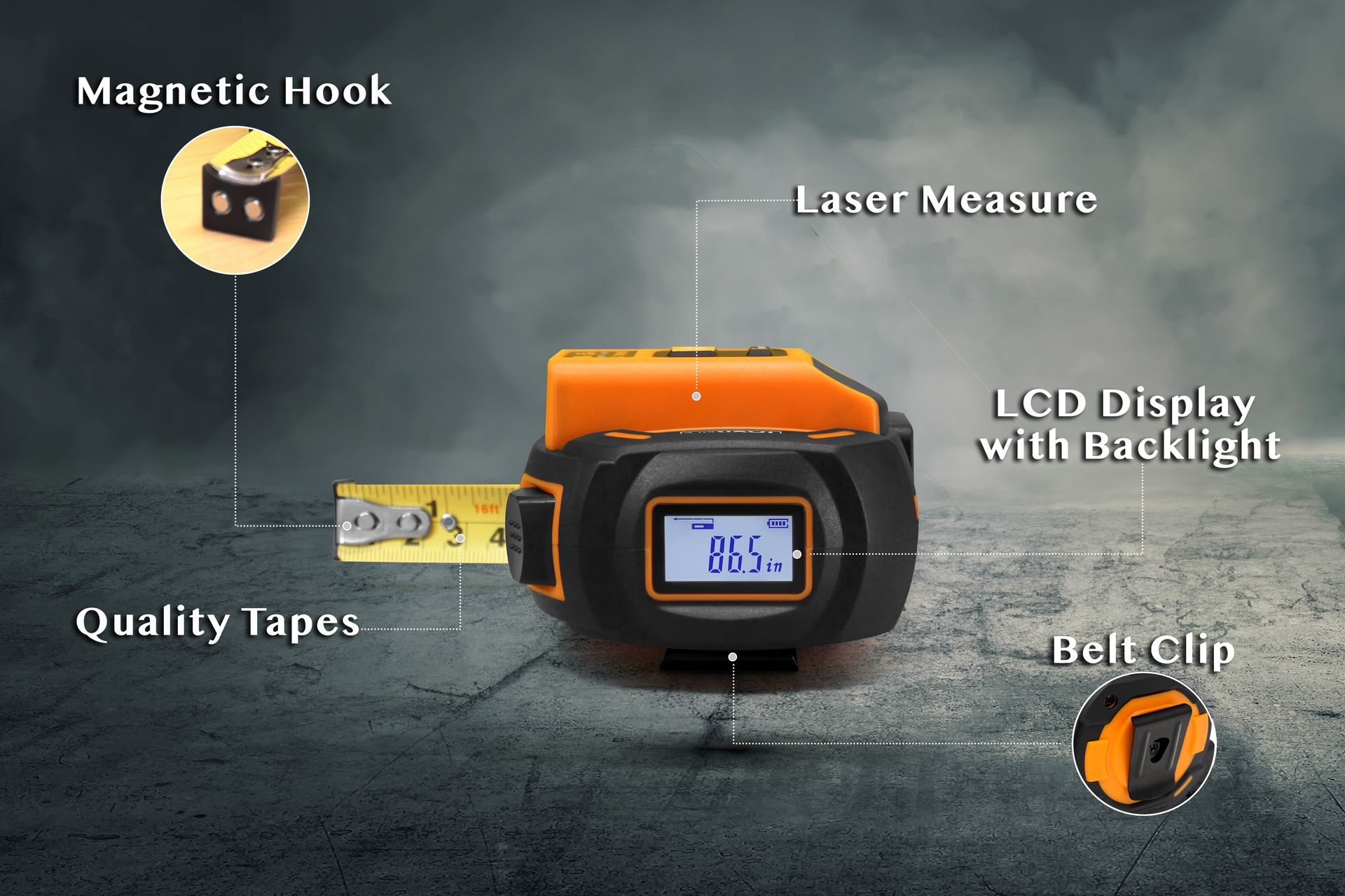 Digital Tape Measure With Laser Laser Tape Measure 2-in-1, Laser ...