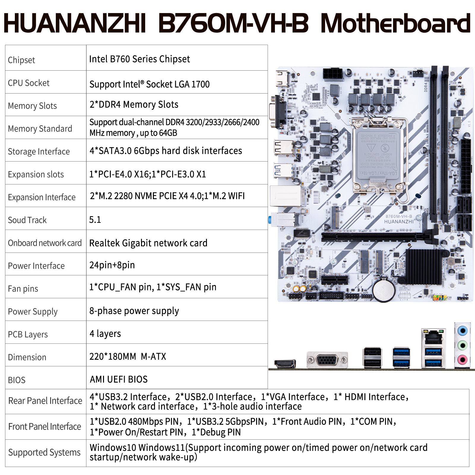 HUANANZHI B760 D4 M-ATX DDR4 Motherboard Support 12 13 Gen( LGA 1700 ...
