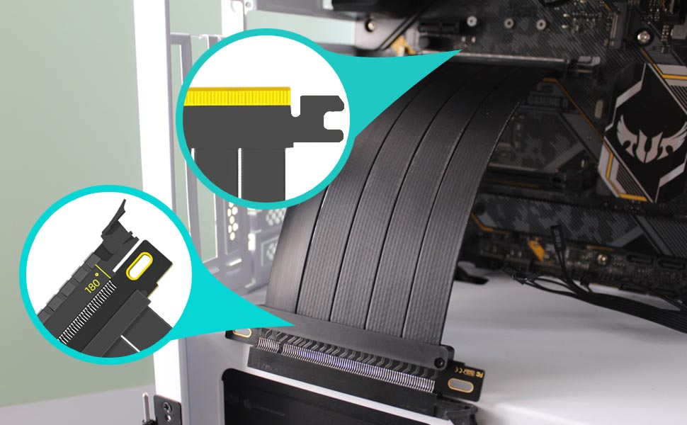 GLOTRENDS PCIe 4.0 X16 GPU Riser Cable Length 600mm, Female 180 Degree ...