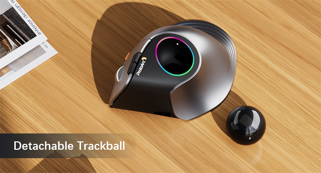 ProtoArc Vertical Wireless Trackball Mouse, EM05 RGB Bluetooth ...