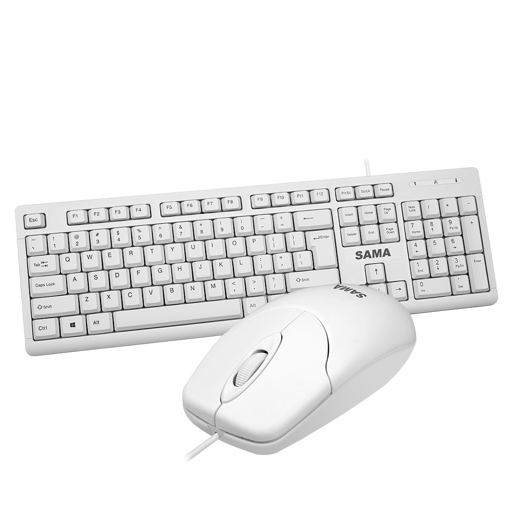 SAMA MK150 White USB Wired Keyboard and Mouse Set 108 Key Keyboard ABS ...
