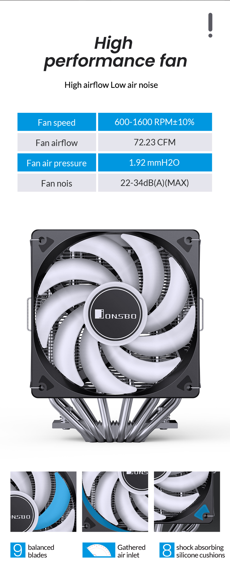 JONSBO CR-3000E BLACK CPU Cooler, 120mm Dual-Fan Dual-Tower Radiator, 6 ...