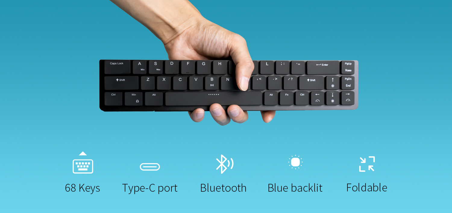 RK Royal Kludge RKF68 Foldable Mechanical Keyboard Dual Mode Wireless ...