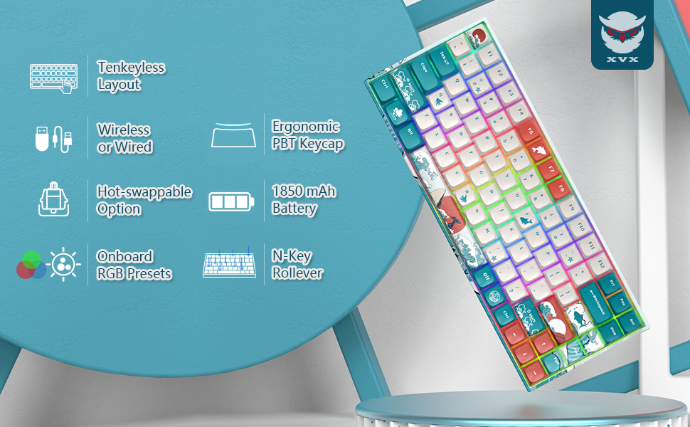 XVX M84 75% Wireless/Wired Mechanical Keyboard, Compact 84 Keys Hot ...