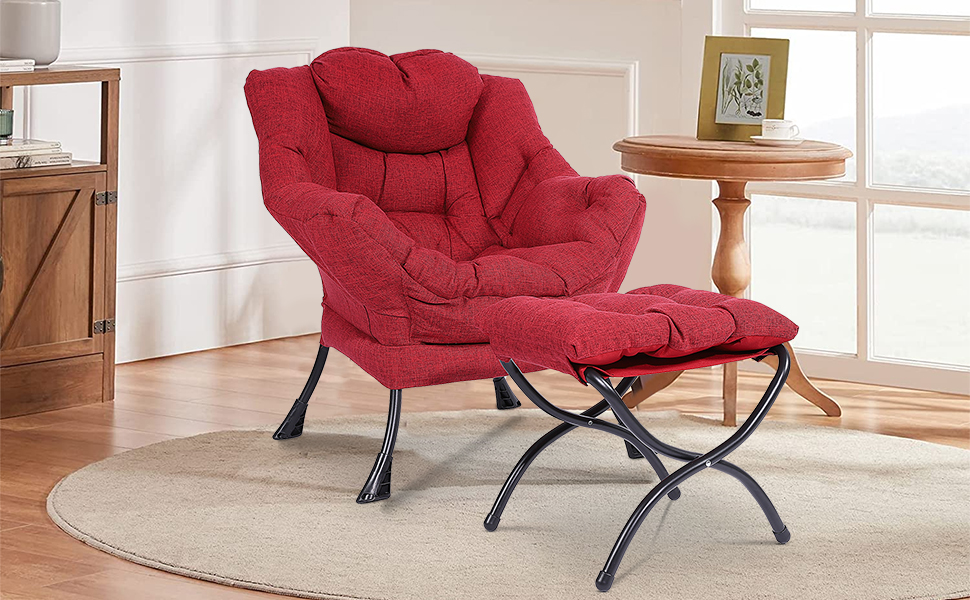 MEETWARM Modern Velvet Fabric Lazy Chair with Ottoman, Accent ...