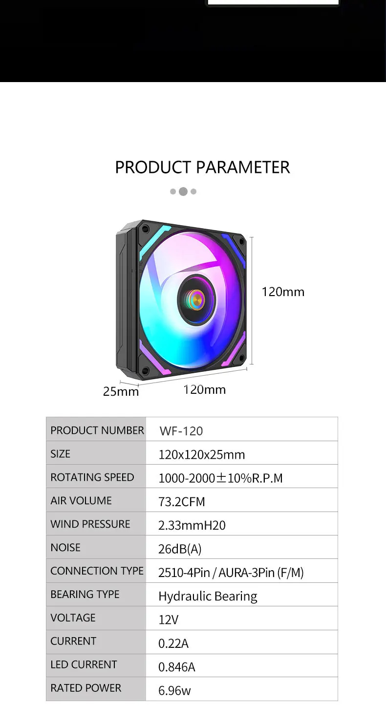 UPSIREN WF-120 ARGB PWM 3PCS Chassis fanARGB120mm/4PIN PWM/ Magic Color ...