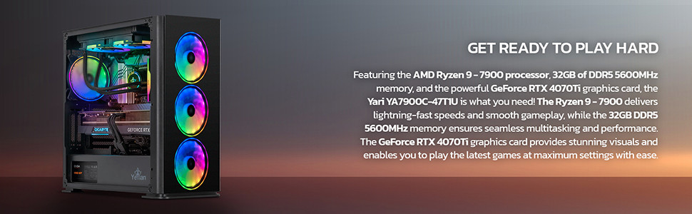 YEYIAN Yari YPA-YA7900C-47T1U Gaming PC Desktop AMD Ryzen 9 7900, RTX ...