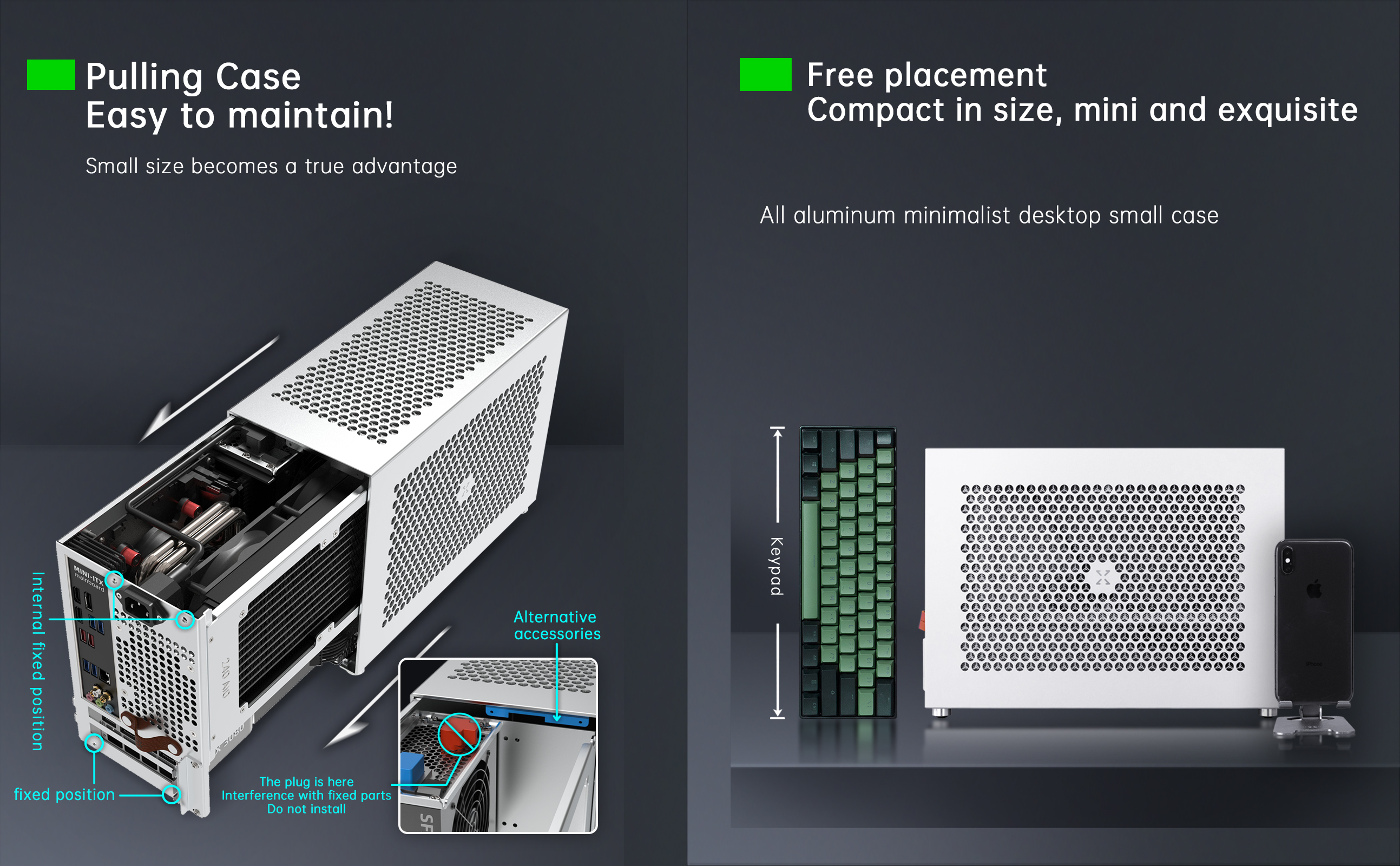 ZZEW B5 Full Aluminum Mini-ITX Computer Case Aluminum Frame, Compact Size Dual-Chamber Layout ...