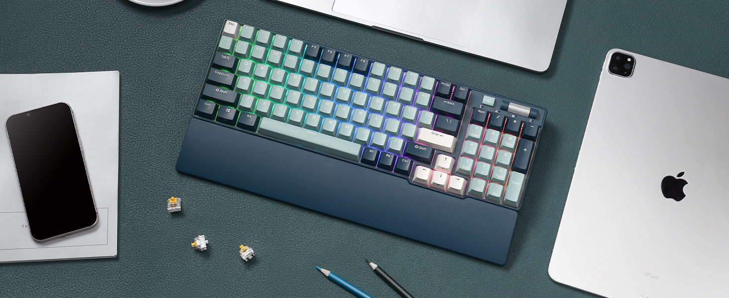 RK ROYAL KLUDGE RK96 Wireless Bluetooth Mechanical Keyboard 96 Keys RGB ...