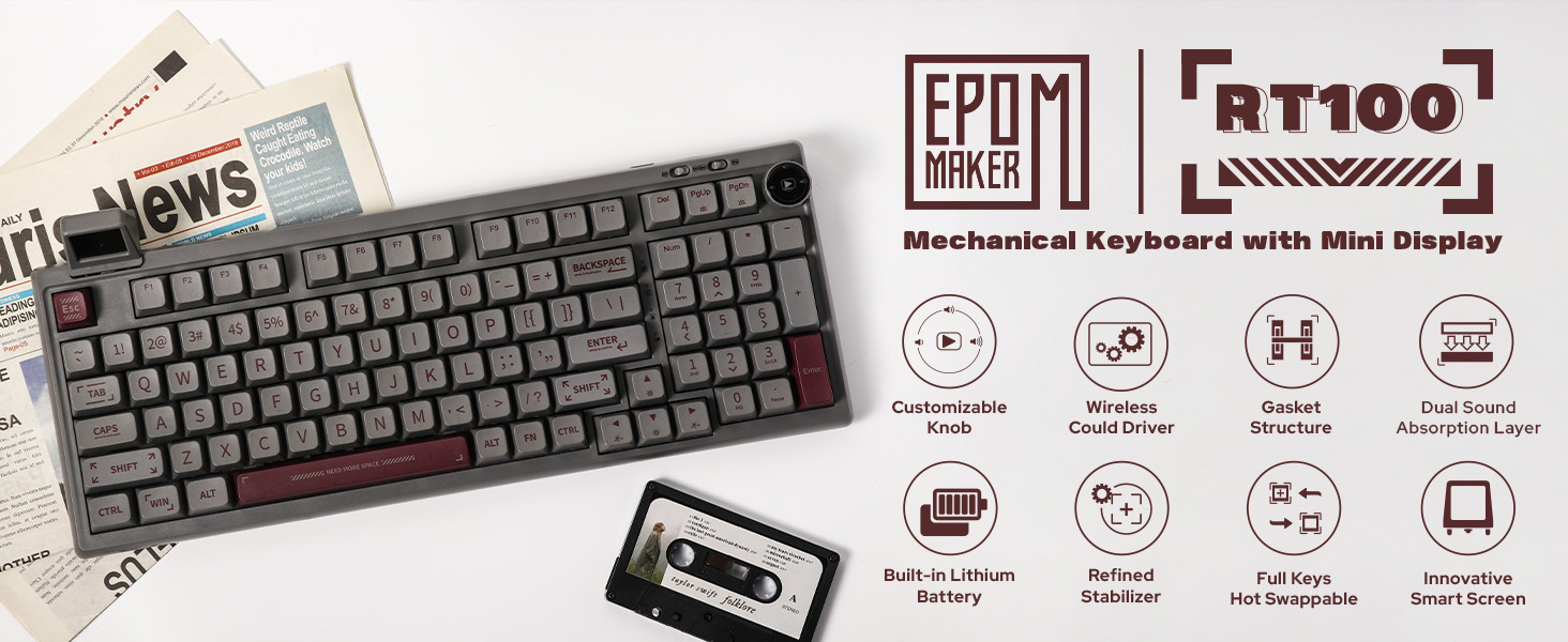 EPOMAKER RT100 97 Keys Gasket BT5.0/2.4G/USB-C Mechanical Gaming ...
