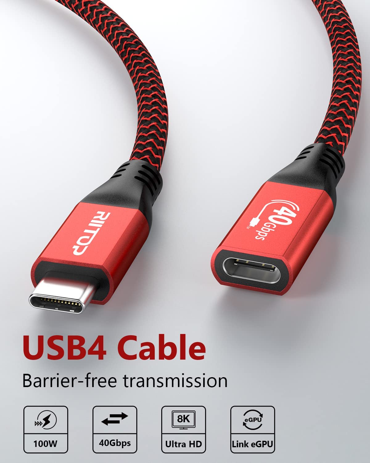 40G USB 4 Extension Cable 1ft 100W Fast Charging Support, USB C Male to ...
