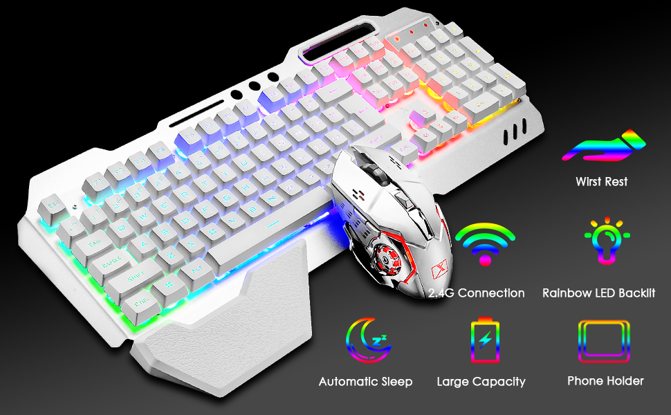 Zhhcyyds K680 Wireless Keyboard and Mouse,RGB LED Backlit Rechargeable ...