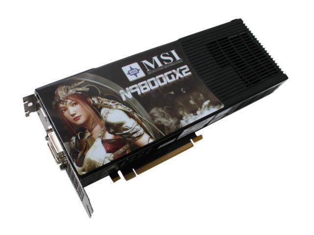 MSI GeForce 9800 GX2 DirectX 10 N9800GX2-M2D1G 1GB (512MB per GPU) 512 ...