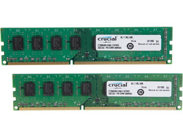 Crucial 4GB (2 x 2GB) 240-Pin DDR3 SDRAM Unbuffered DDR3 1333 (PC3 10600) Memory Model ...
