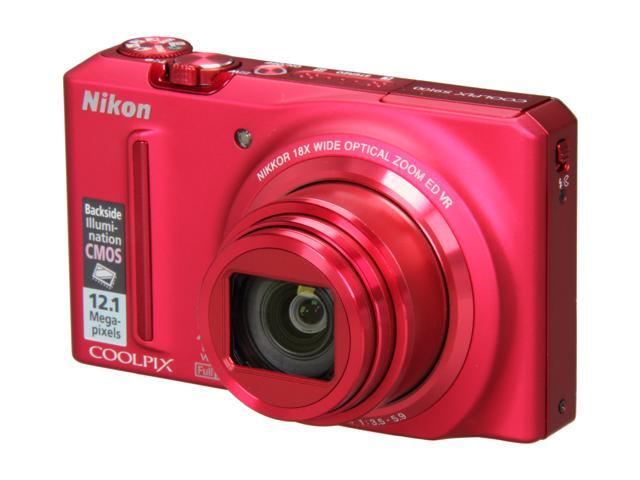 Nikon COOLPIX S9100 Red 12.1 MP 18X Optical Zoom 25mm Wide Angle ...