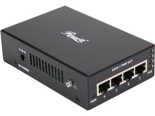 Rosewill RNWA-PoE-4065, 4-Port Gigabit 802.3at/af PoE+ Injector Hub ...