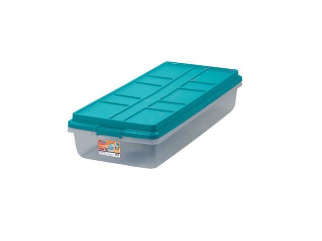 Hefty 63-Qt Hi-Rise Clear Latch Box, Teal Sachet Lid and Handles ...