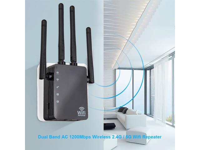2.4G/5G Dual Band WiFi Repeater 1200Mbps Wireless AP Range Extender ...