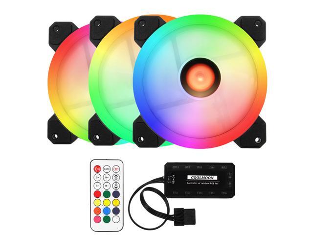120mm RGB LED Fans with 10 Port Fan Hub Remote Control Box for PC Cases ...