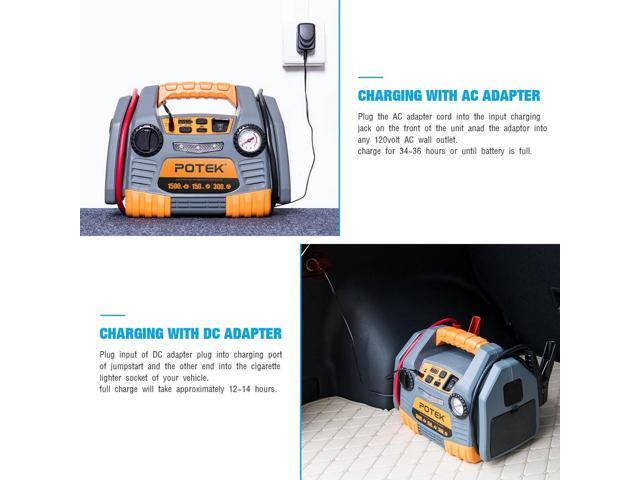 NeweggBusiness POTEK Portable Power Station 1500 Peak 750 Instant Amps Jump Starter 300W Inverter 150 PSI Air Compressor
