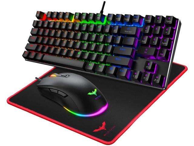 NeweggBusiness Havit Mechanical Keyboard and Mouse Combo Wired 89 Keys Backlit Gaming Keyboard Red Switch 4800 DPI Mouse with 6 Button Gaming Mouse Pad for PC Gamer Computer Laptop
