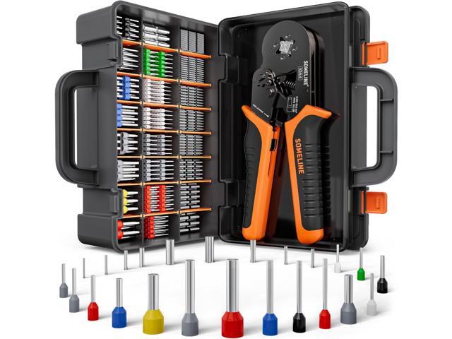 NeweggBusiness Ferrule Crimping Tool Kit Self Adjusting Pliers for Wire Ferrules AWG 24 8 With 24 Sizes Insulated and Uninsulated Wire Ferrules Terminals Square Crimp Connector Assortment Kit