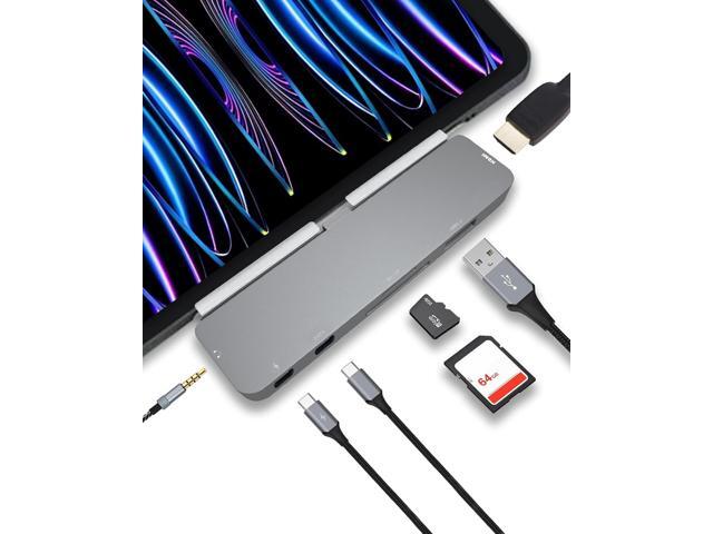 NeweggBusiness USB C Hub for iPad Pro 12.9 7 in 1 Adapter Multi Port USB C Dock to 4K HDMI USB 3.0 USB C 3.5mm Audio and 60W PD Charging Compatible for New