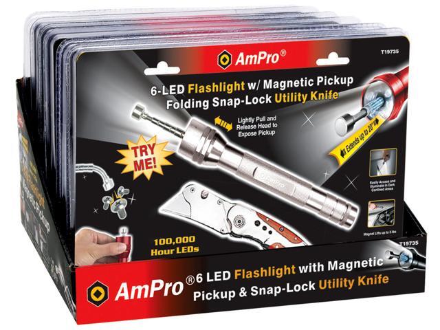 Ampro Tools T19735 6 LED Flashlight With Magnetic Pick Up & Folding Snap-Lock Utility Knife ...